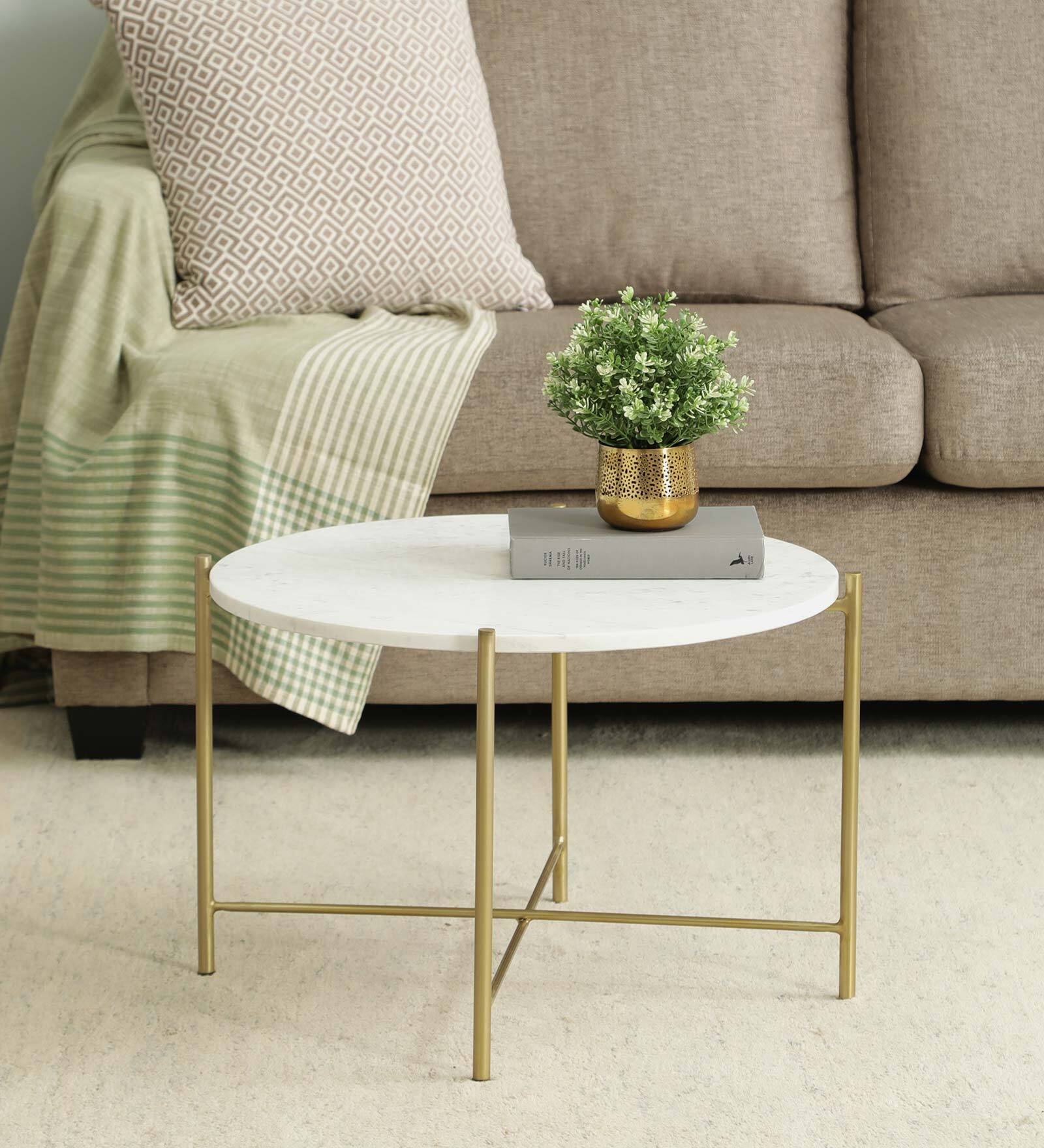 Buy Riva Metal Coffee Table In Gold Colour With Marble Top at 11% OFF ...