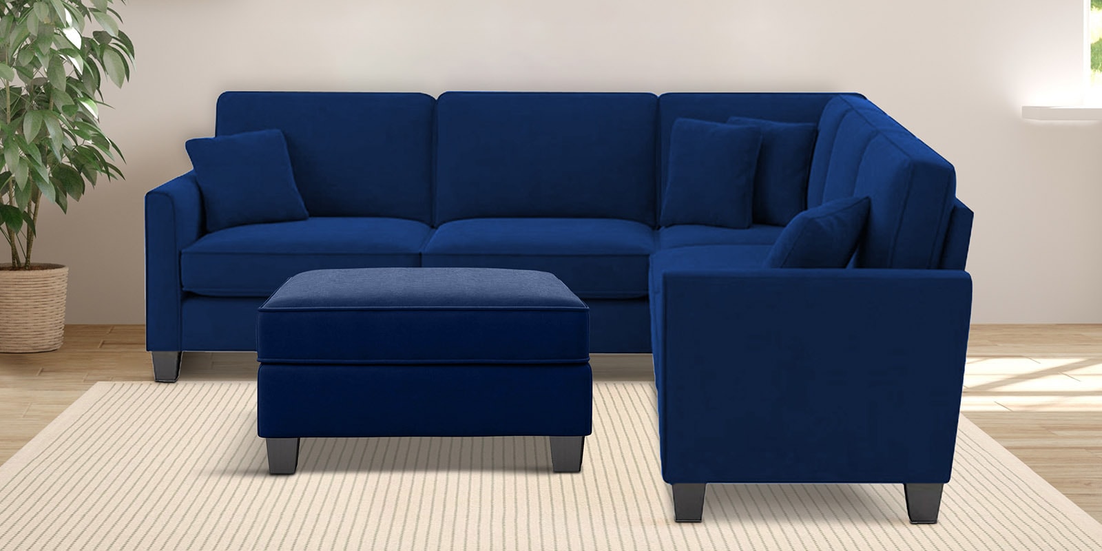 Buy Riley Velvet 5 Seater Corner Sofa in Blue Colour with Ottoman at 30 ...