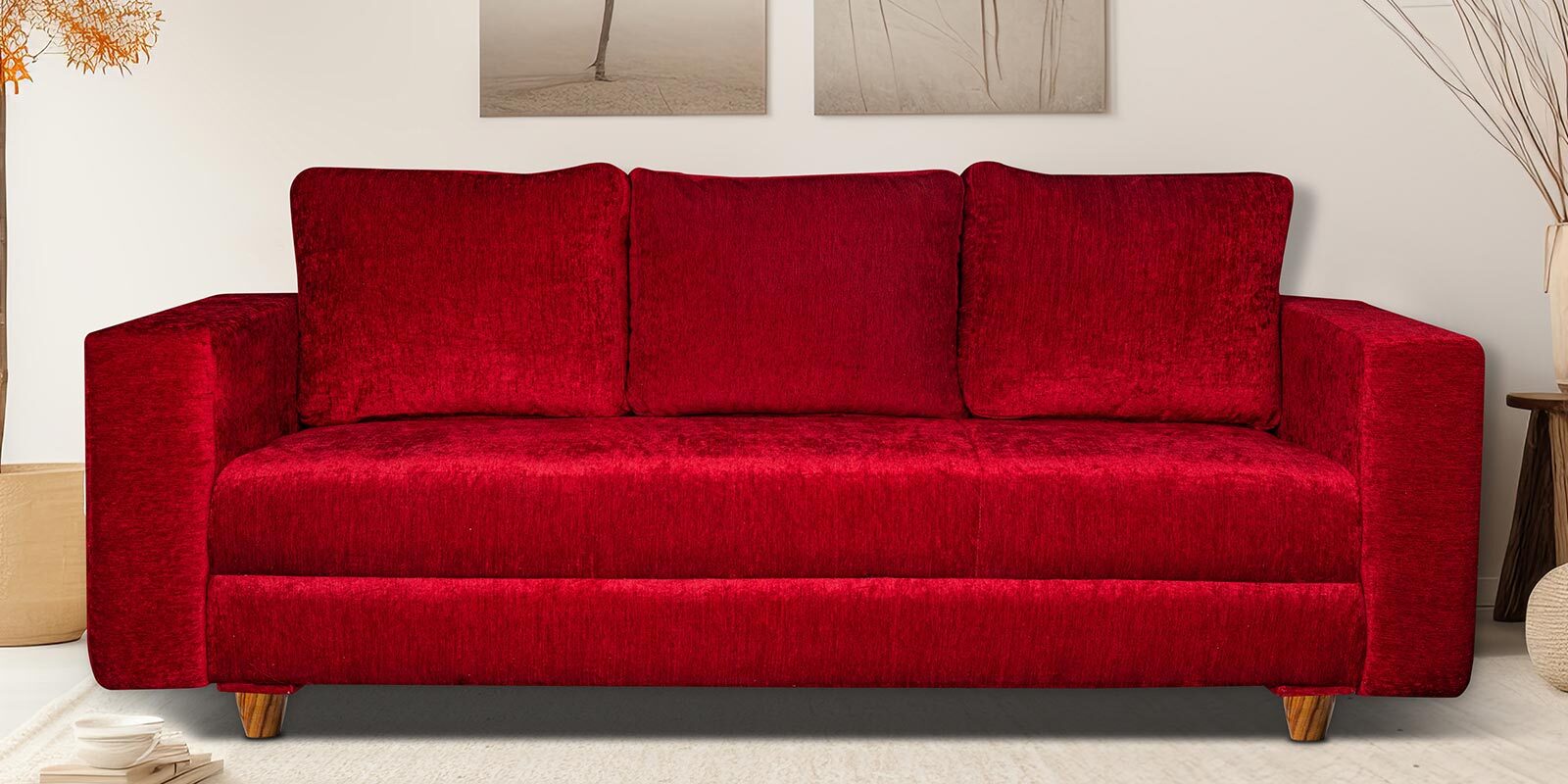 Buy Rio Fabric 3 Seater Sofa in Maroon Colour at 33% OFF by Seventh ...