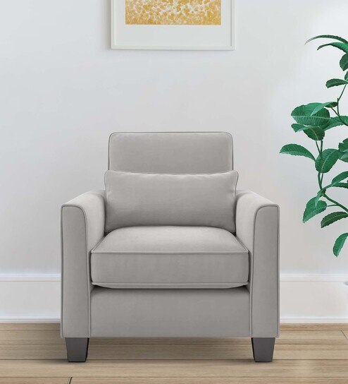 Buy Riley Velvet 1 Seater Sofa in Light Grey Colour at 50% OFF by Adorn ...