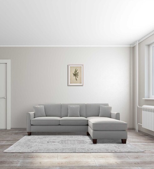 Buy Riley Velvet 4 Seater LHS Sectional Sofa in Beige Colour at 32% OFF ...