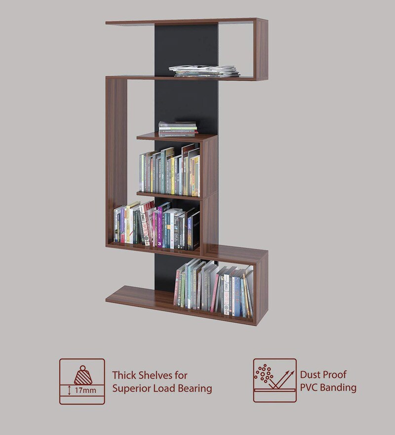 Buy Verona Bookshelf in Walnut & Black Colour by Klaxon Online - Modern ...