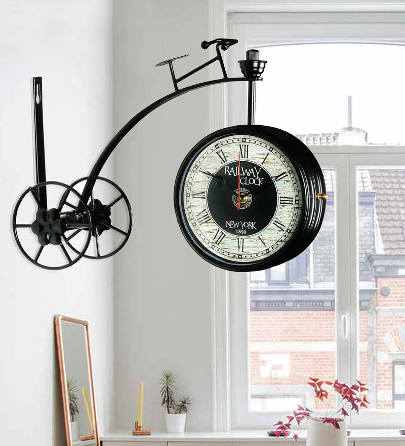 Buy Black Metal Analog Railway Clock by Anantaran Online - Platform ...