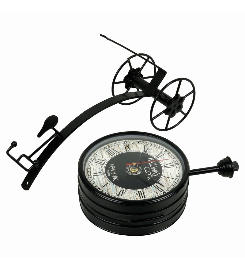 Buy Black Metal Analog Railway Clock by Anantaran Online - Platform ...