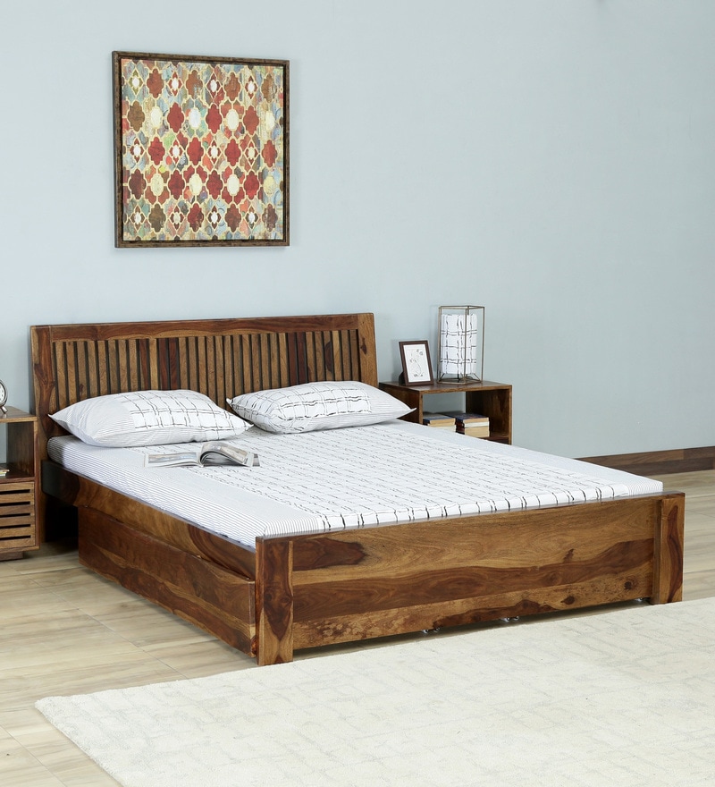 Buy Risner Solid Wood King Size Bed With Drawer Storage In Provincial ...