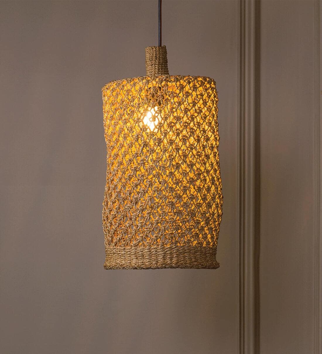 Buy Roman 15 Inch Natural Brown Banana Rope Cylindrical Hanging Lights ...