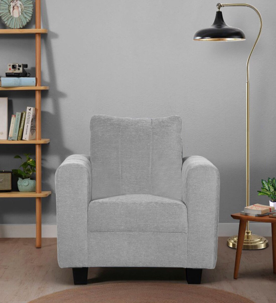Buy Roman Fabric 1 Seater Sofa in Light Grey Colour Online - Lawson 1 ...