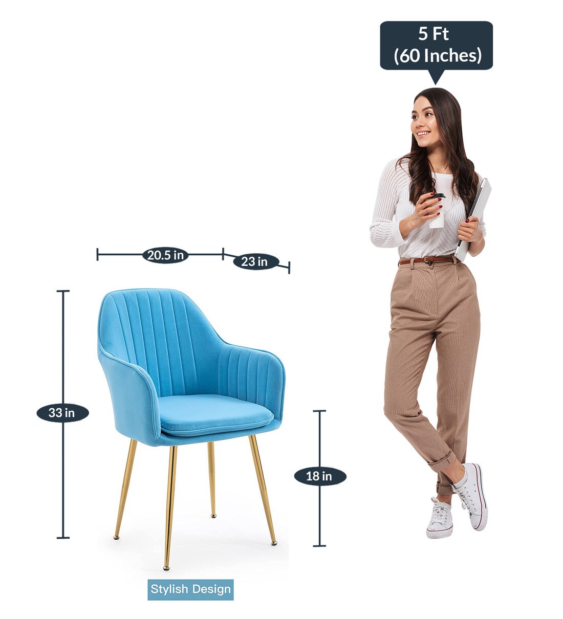 Buy Ambar Velvet Dining Chair in Sky Blue Colour By Finch Fox Online ...