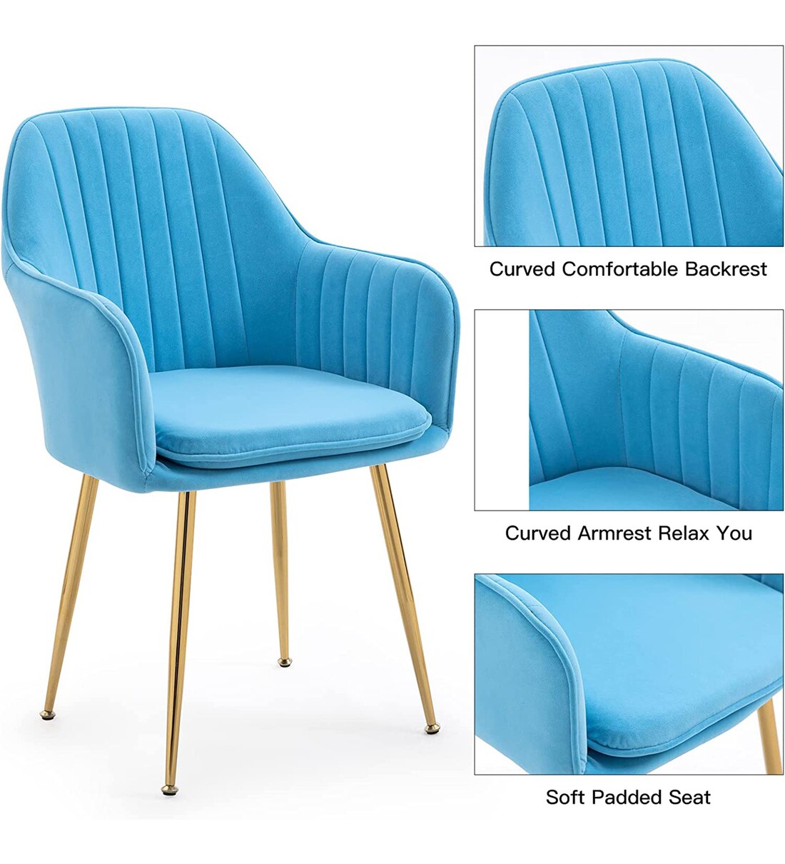 Buy Ambar Velvet Dining Chair in Sky Blue Colour By Finch Fox Online ...