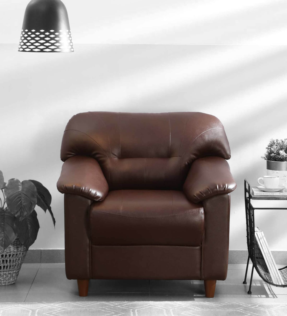 Buy Errico Leatherette 1 Seater Sofa In Brown Colour Online - Rolled ...