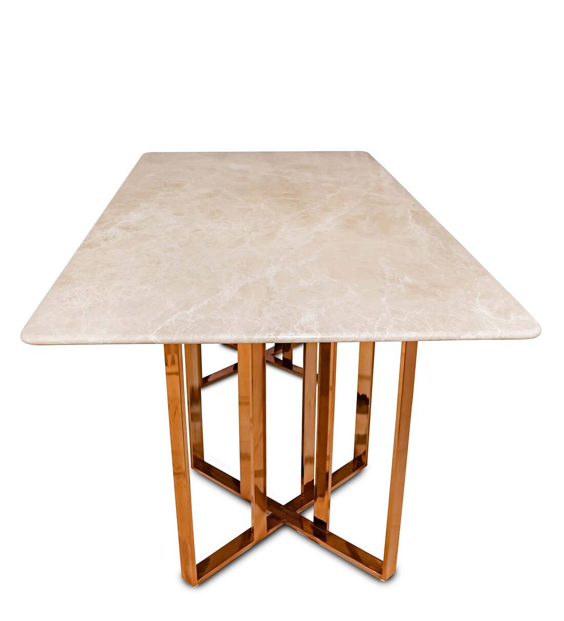 Buy Rosso Metal 8 Seater Dining Table in Glossy Rose Gold Finish with ...