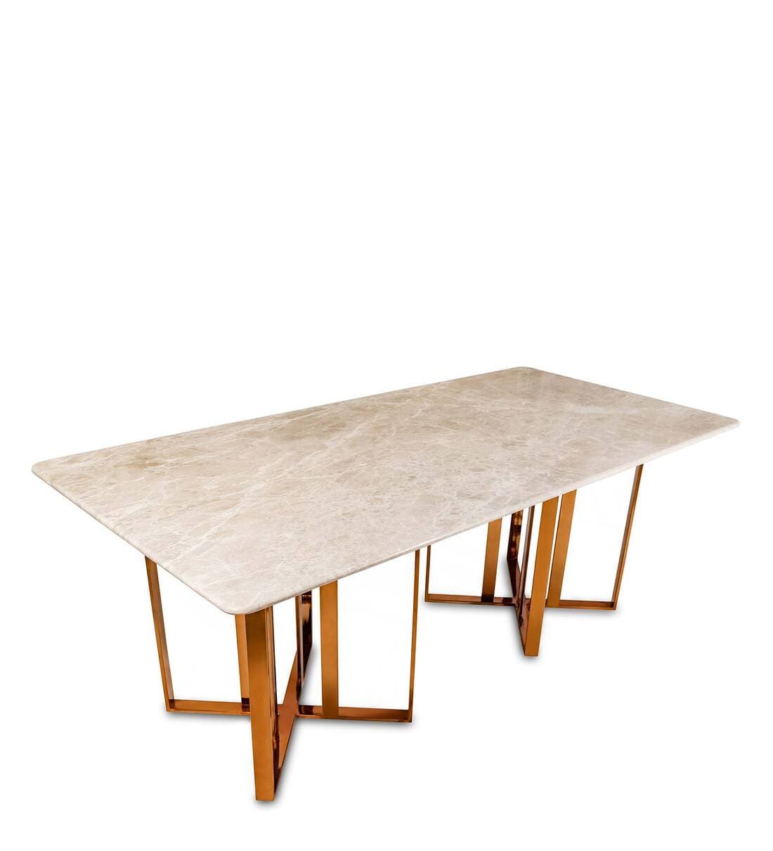 Buy Rosso Metal 8 Seater Dining Table in Glossy Rose Gold Finish with ...