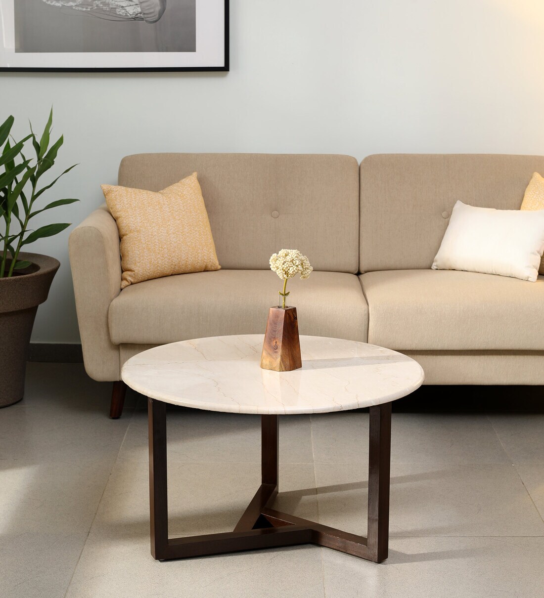 Buy Frida Marble Top Coffee Table in Natural Teak Wood Finish at 34% ...