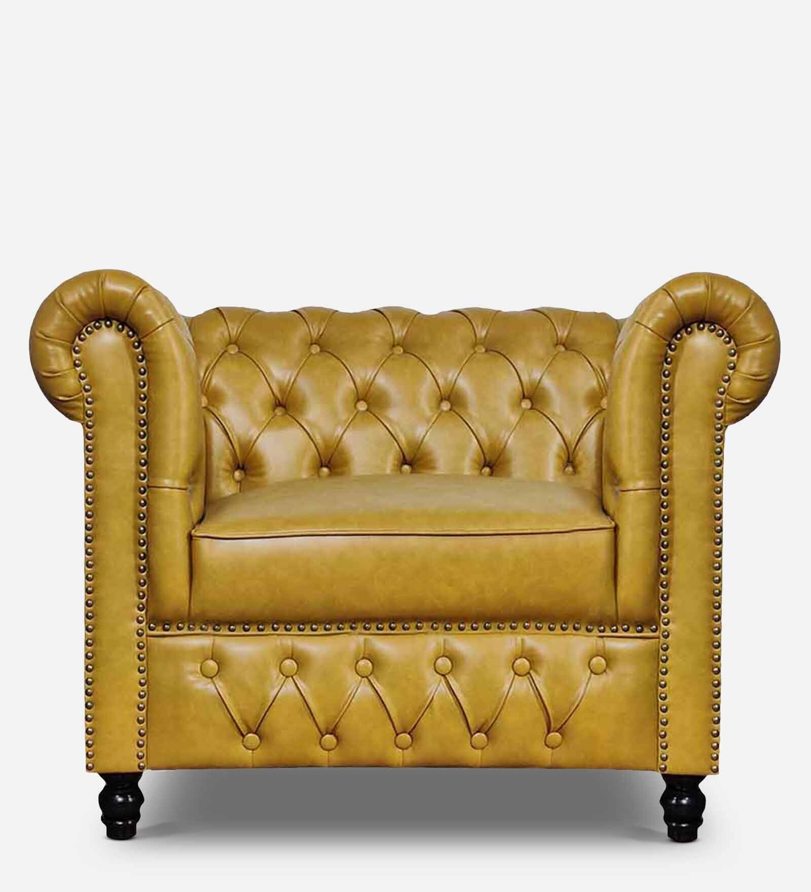 Buy Viterbo Leatherette Chesterfield 1 Seater Sofa in Mustard Yellow ...