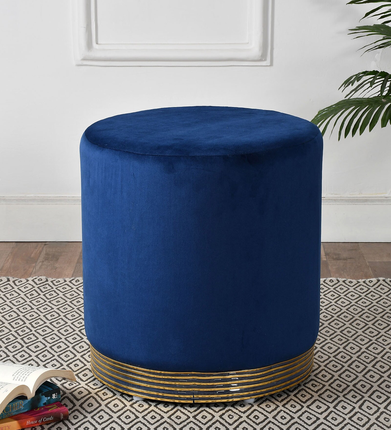 Buy Rockley Fabric Pouffe in Navy Blue Colour at 36% OFF by Riance ...
