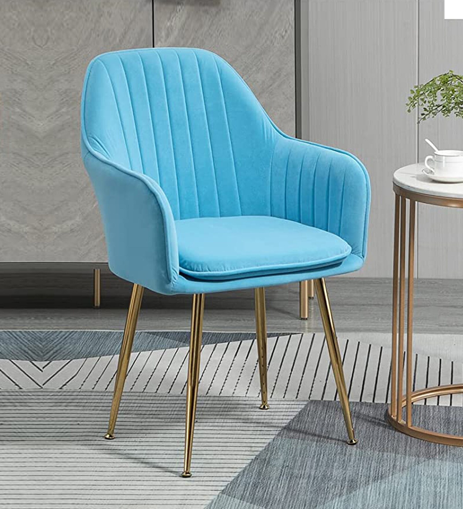 Buy Ambar Velvet Dining Chair in Sky Blue Colour by Finch Fox | Pepperfry
