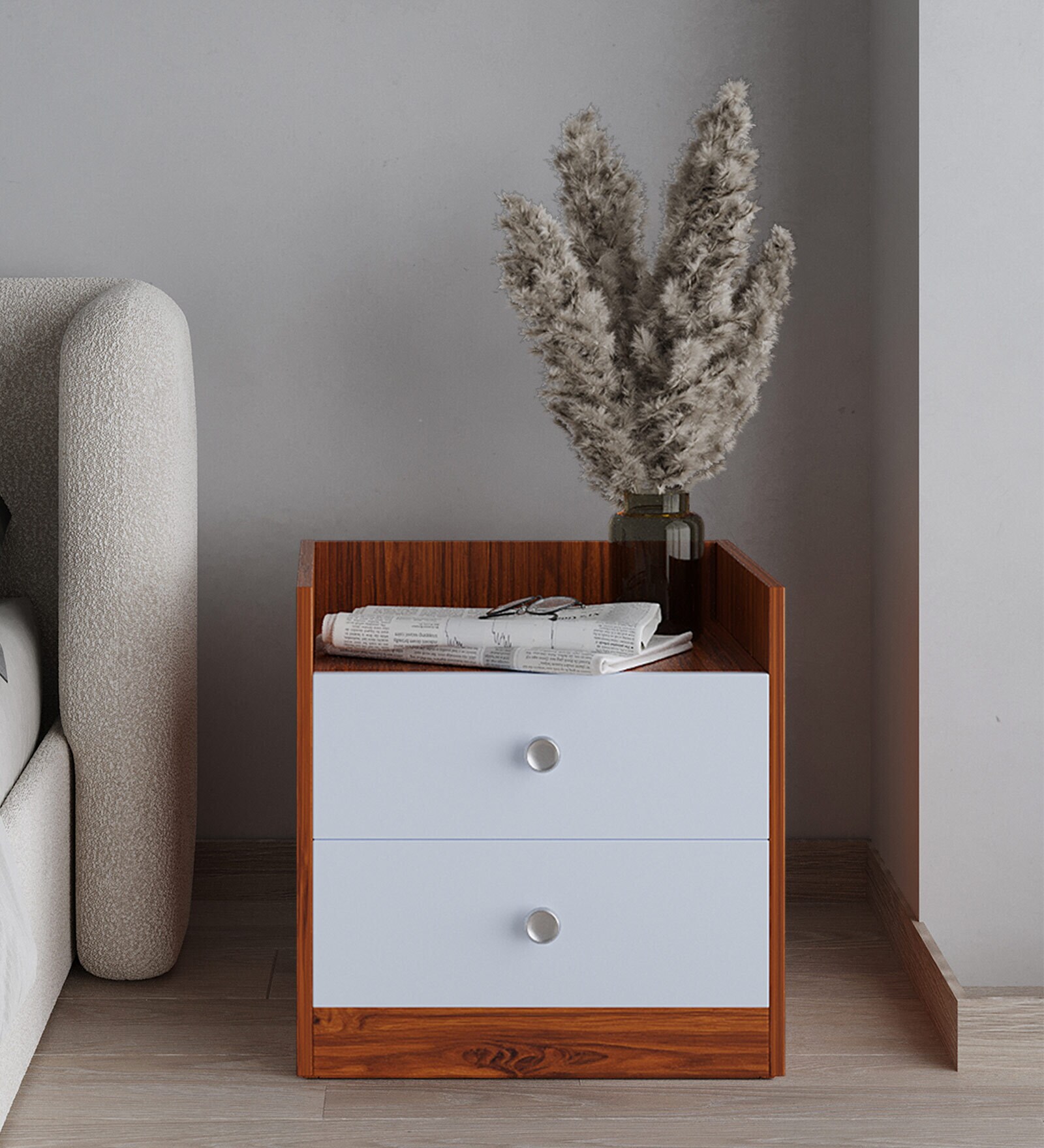 Buy Romy Bedside Table in Natural Teak & Cold White Finish at 30% OFF ...