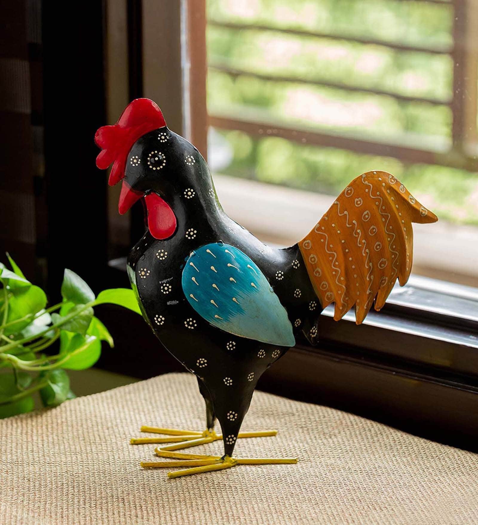 Buy Rooster Ruckus Handpainted Garden Decorative Showpiece In Metal (12 ...