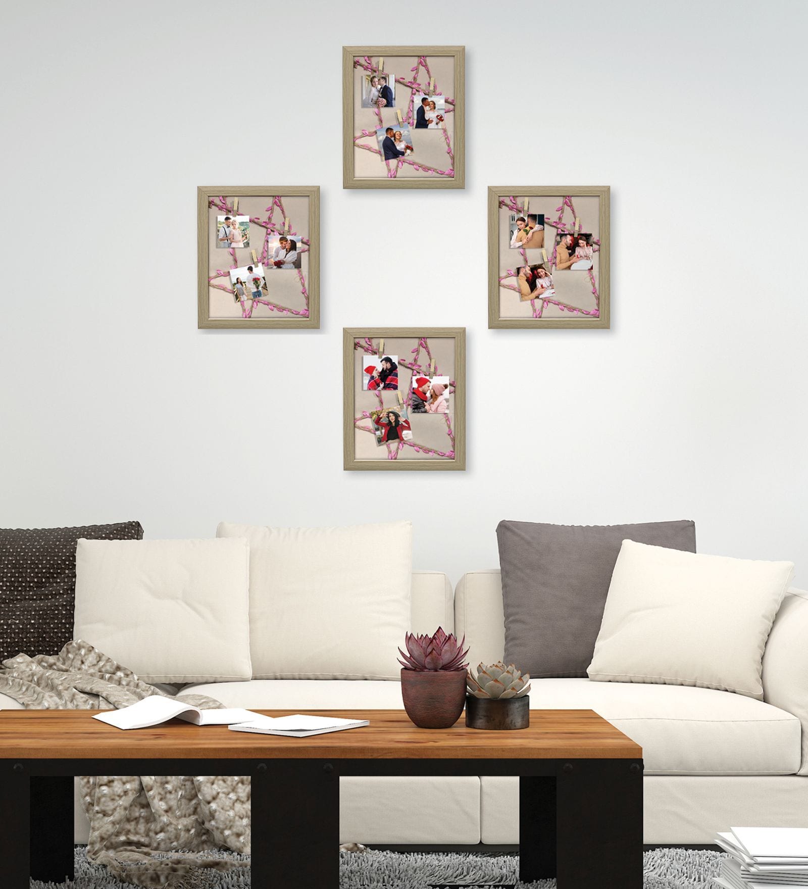 Buy 12 Wooden Cream Paper Rope Wall Hanging Clip Photo Frames at 20% ...