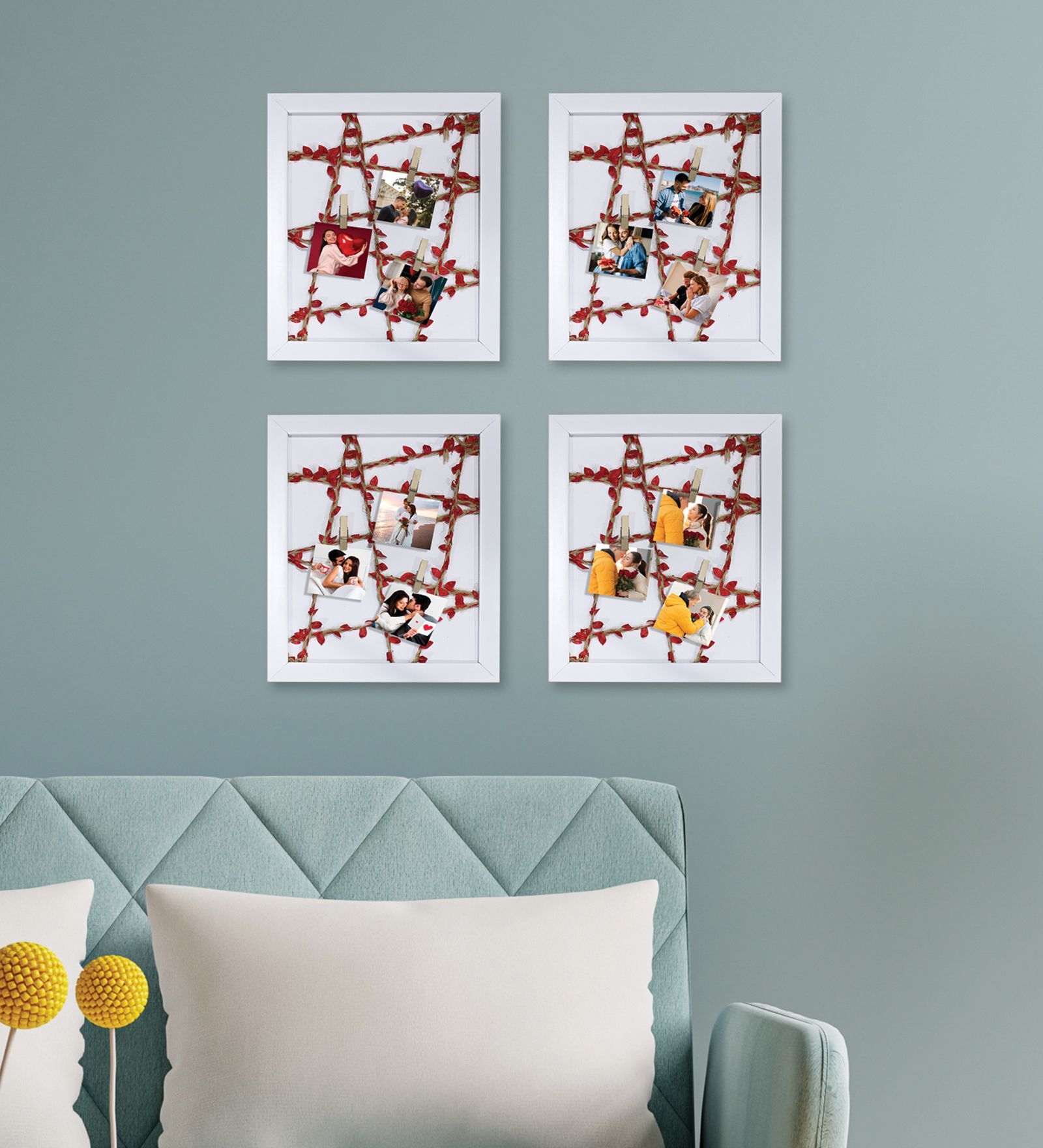 Buy 12 Wooden White Paper Rope Wall Hanging Clip Photo Frames at 8% OFF ...