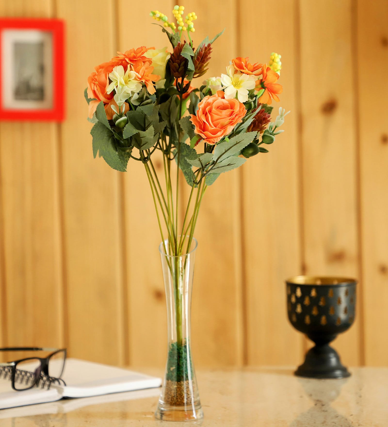 Buy Rose Orange Plastic Flower bunch without pot by Ferns N Petals at ...