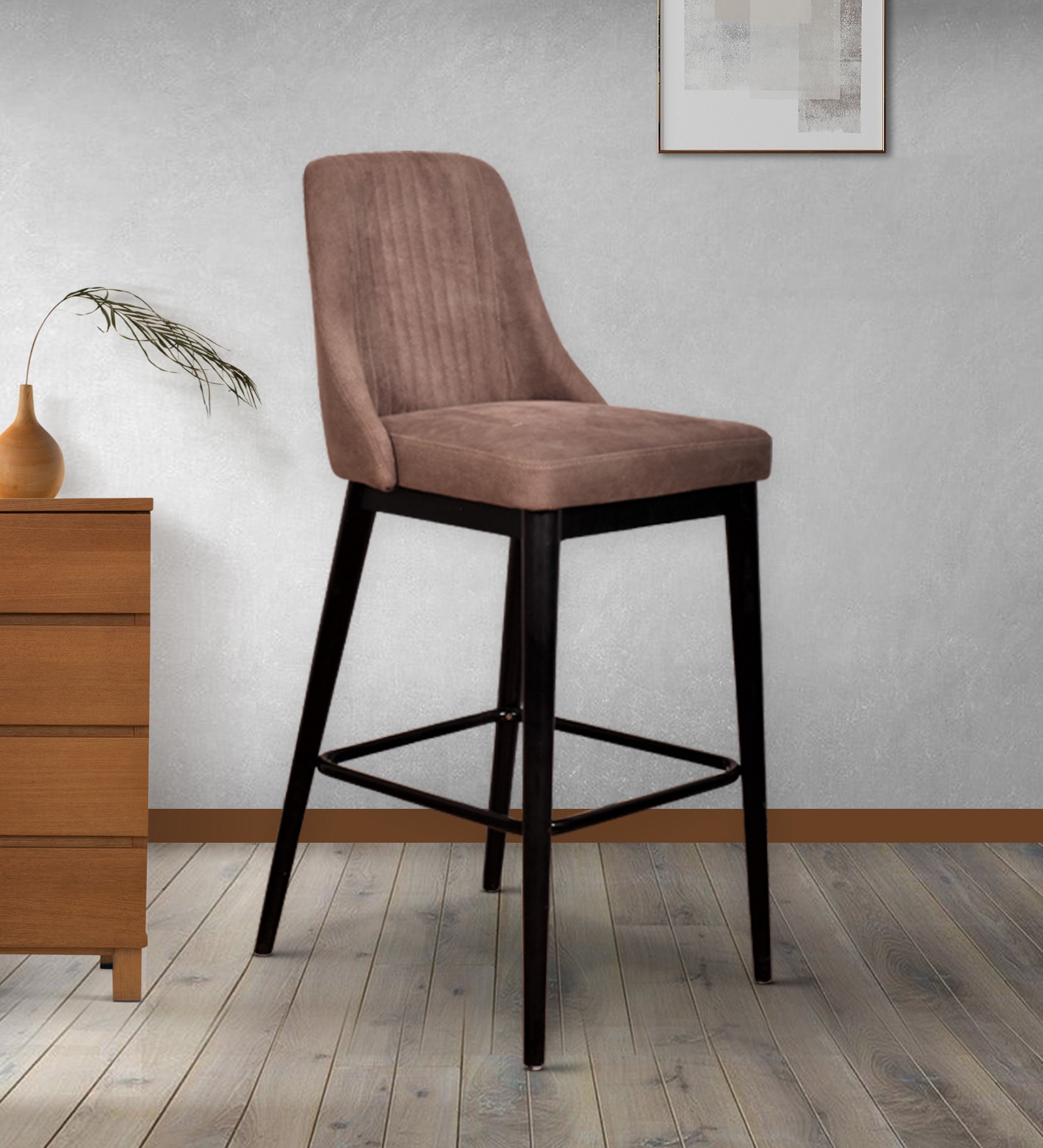 Buy Roseland Fabric Bar Stool in Mud Brown Colour at 25% OFF by ...