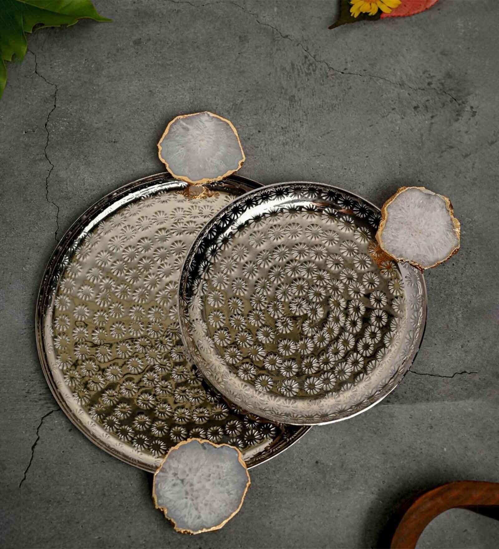 Buy Natural Aluminium Set of 2 Serving Trays at 12% OFF by Home Arte ...