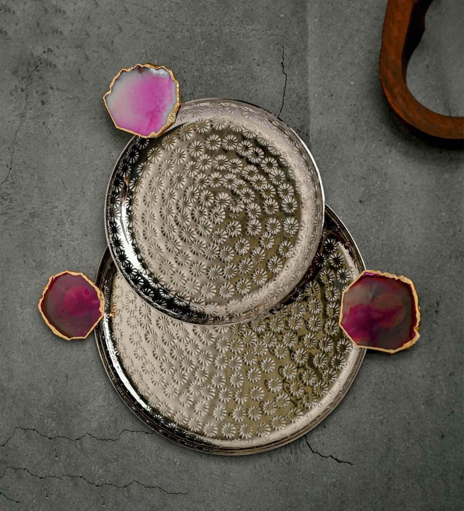 Buy Pink Aluminium Set of 2 Serving Trays at 12% OFF by Home Arte ...