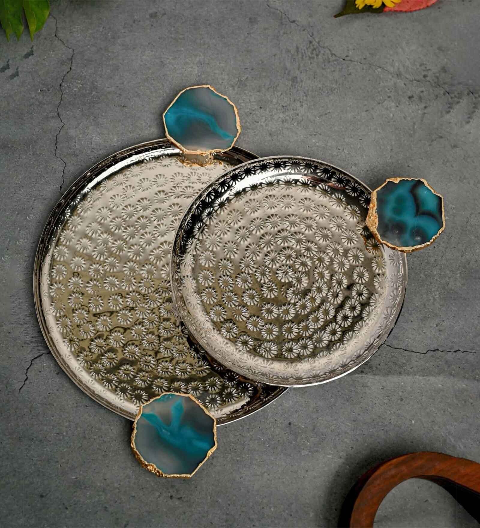 Buy Turquoise Aluminium Set of 2 Serving Trays at 43% OFF by Home Arte ...