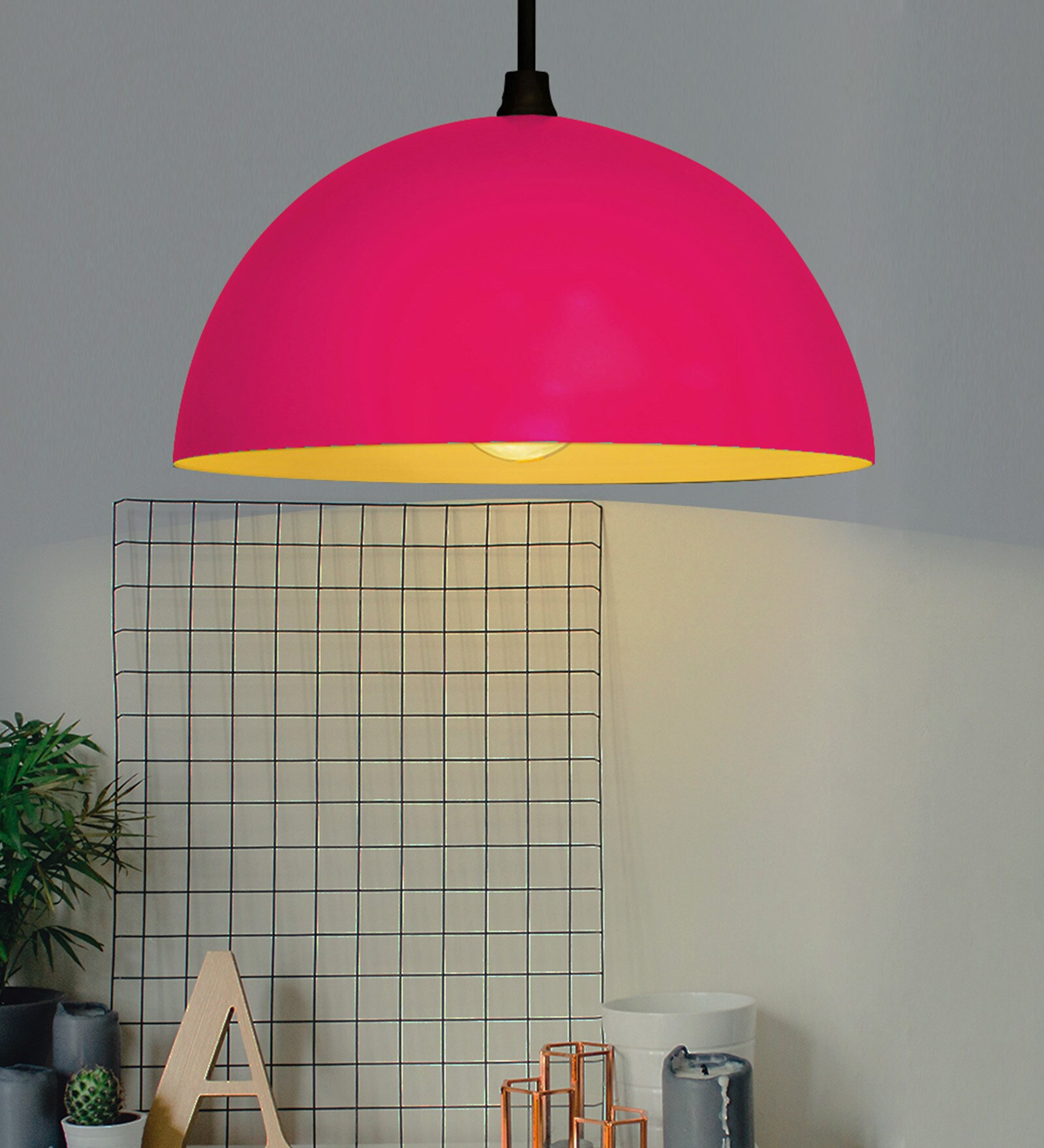 Buy Round Magenta Iron Single Hanging Light by Aymh Online - Dome ...