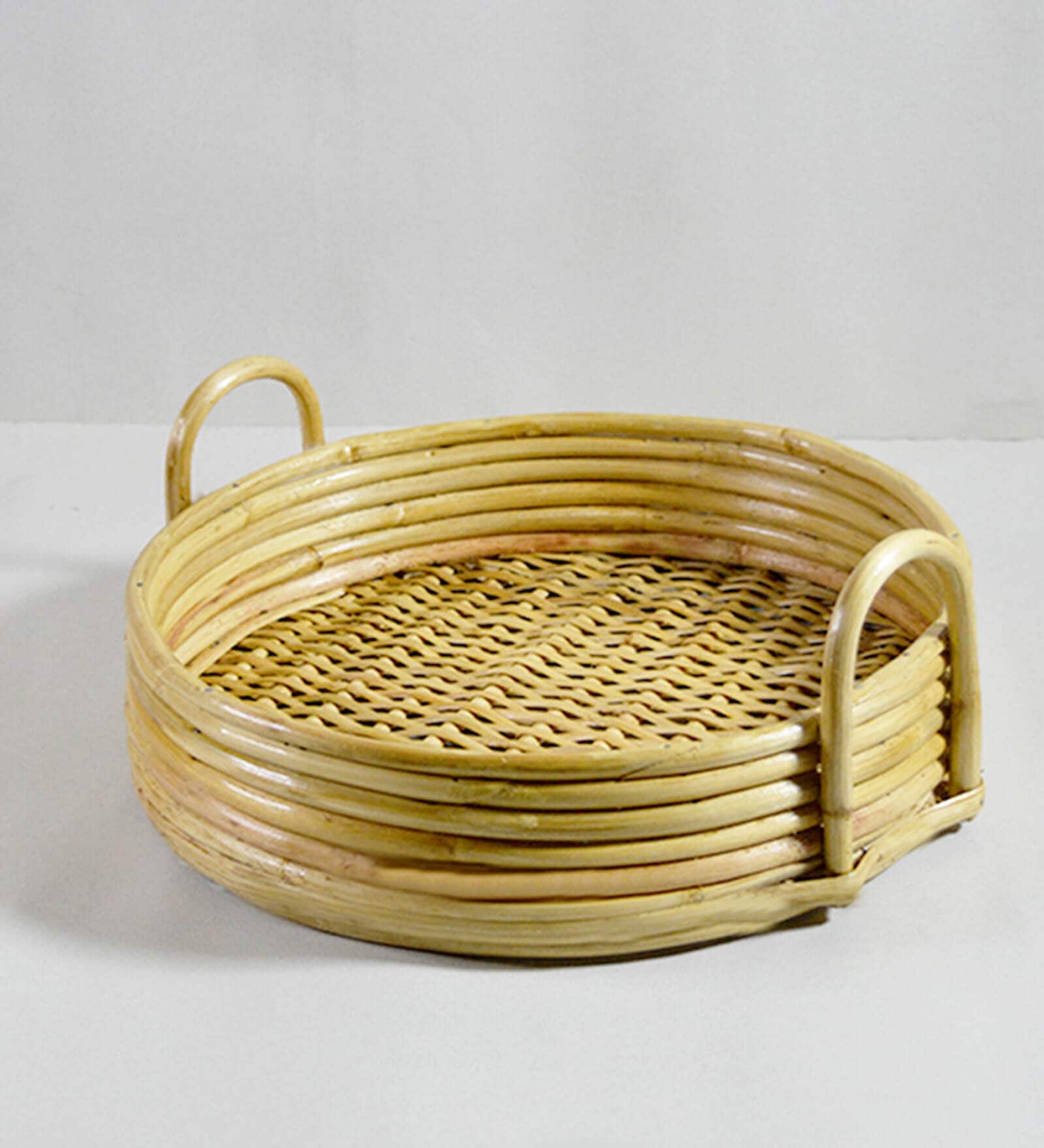 Buy Round Ring Natural Wood Cane Tray at 64% OFF by Hollyhock | Pepperfry