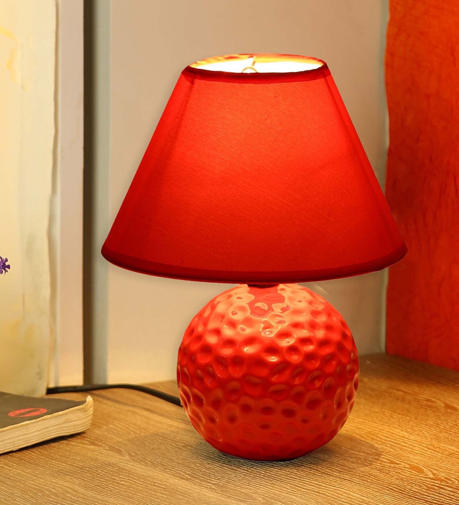 Buy Round Textured Turquoise Red Ceramic Table Lamp By Tayhaa at 21% ...