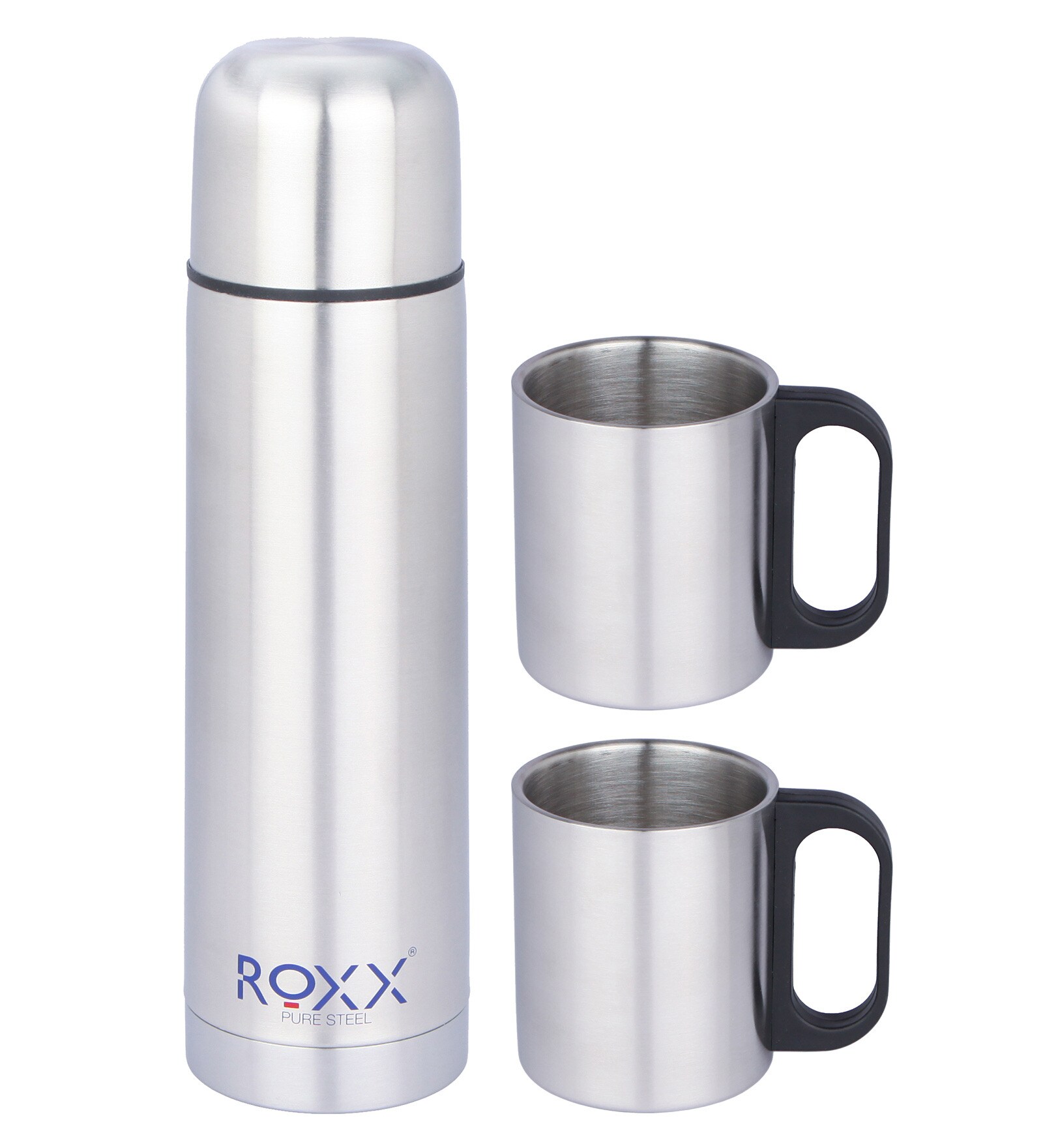 Buy ROXX Silver Stainless Steel 3-piece Flask and Mug Set Online - Jugs ...