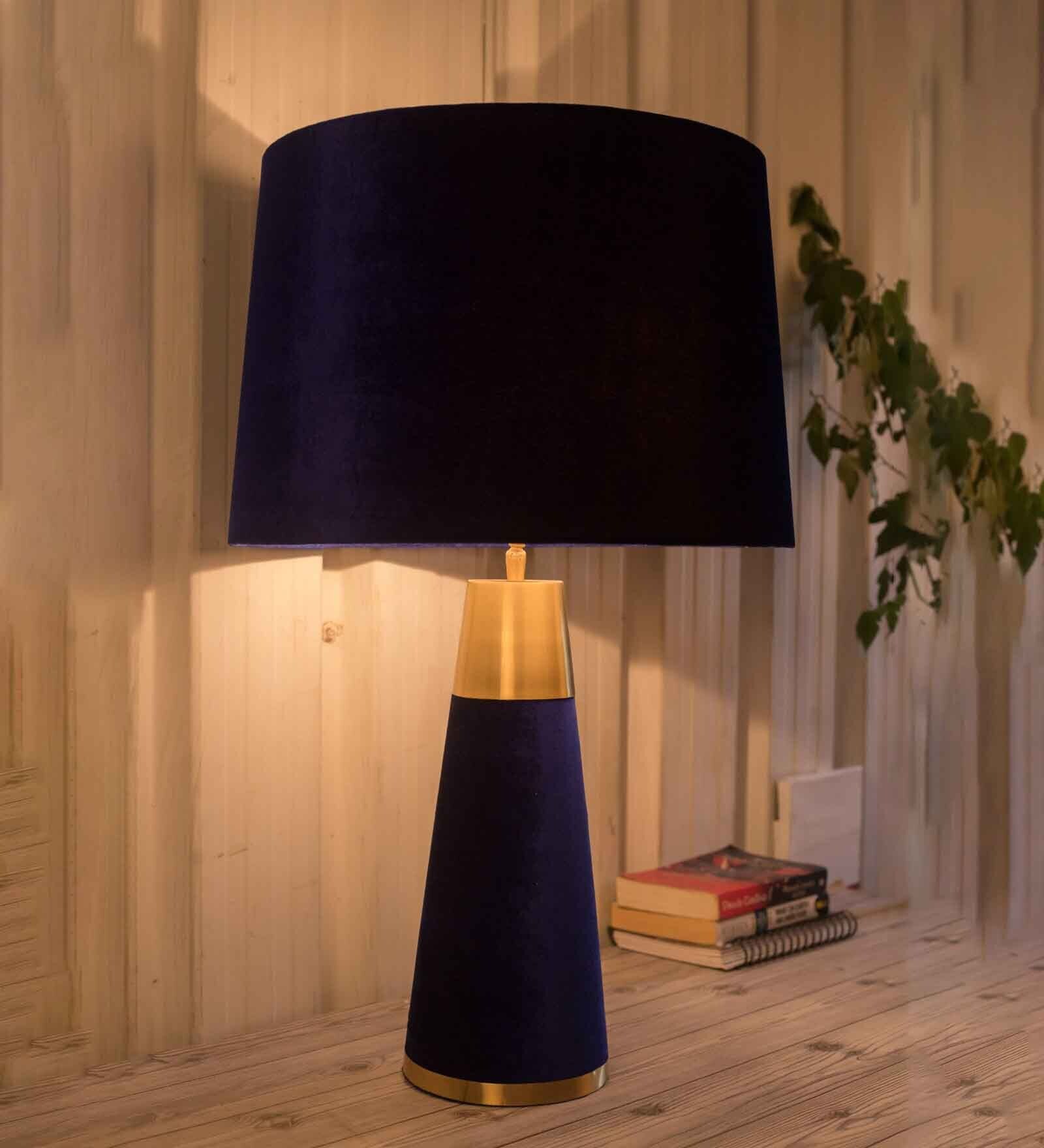 Buy Droplet Blue Velvet Shade Night Lamp With Metal & Wood Base at 27% ...