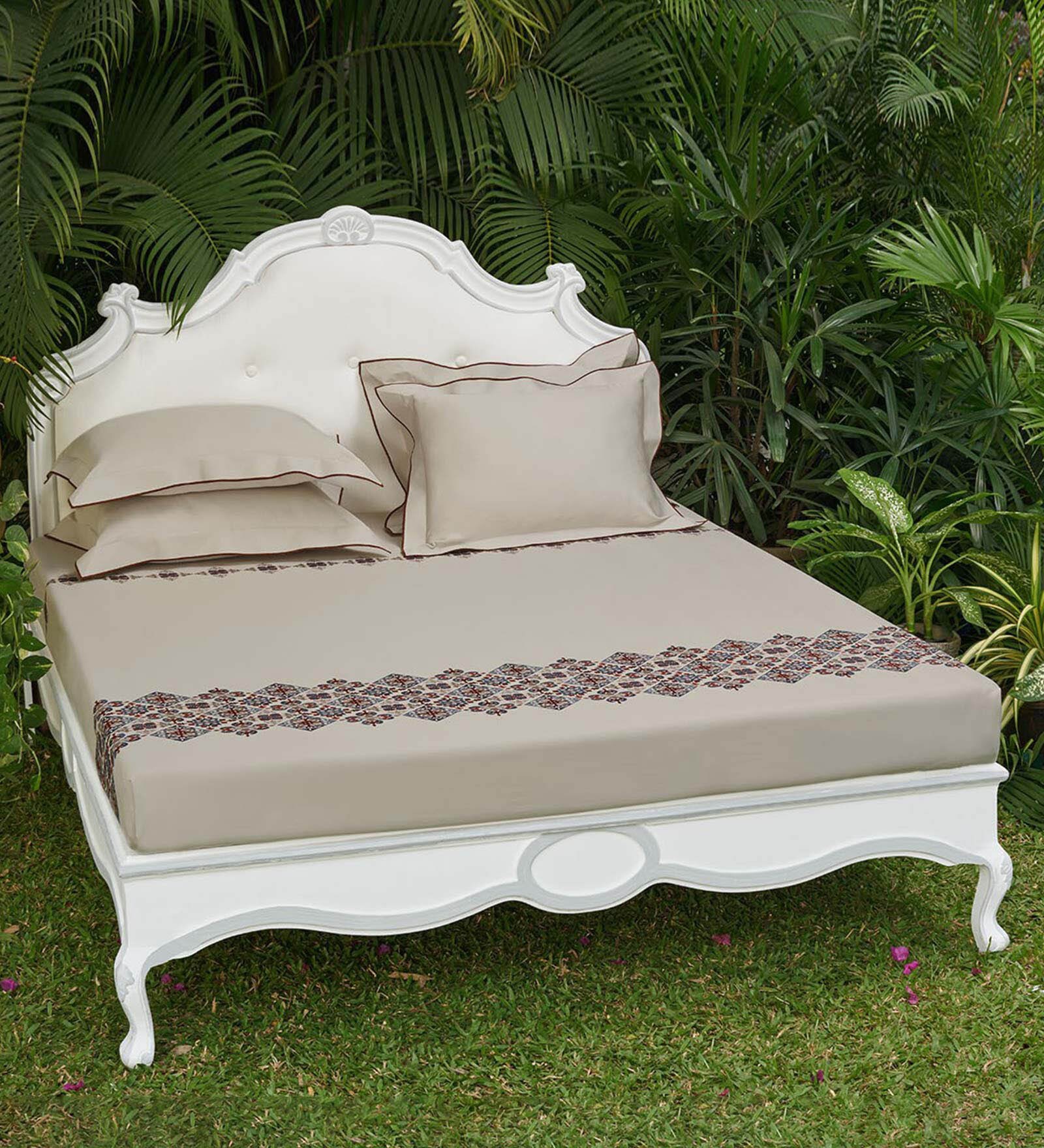 Buy Royal Russet 100% Cotton 210TC Embroidered Double Bedsheet With 2 ...