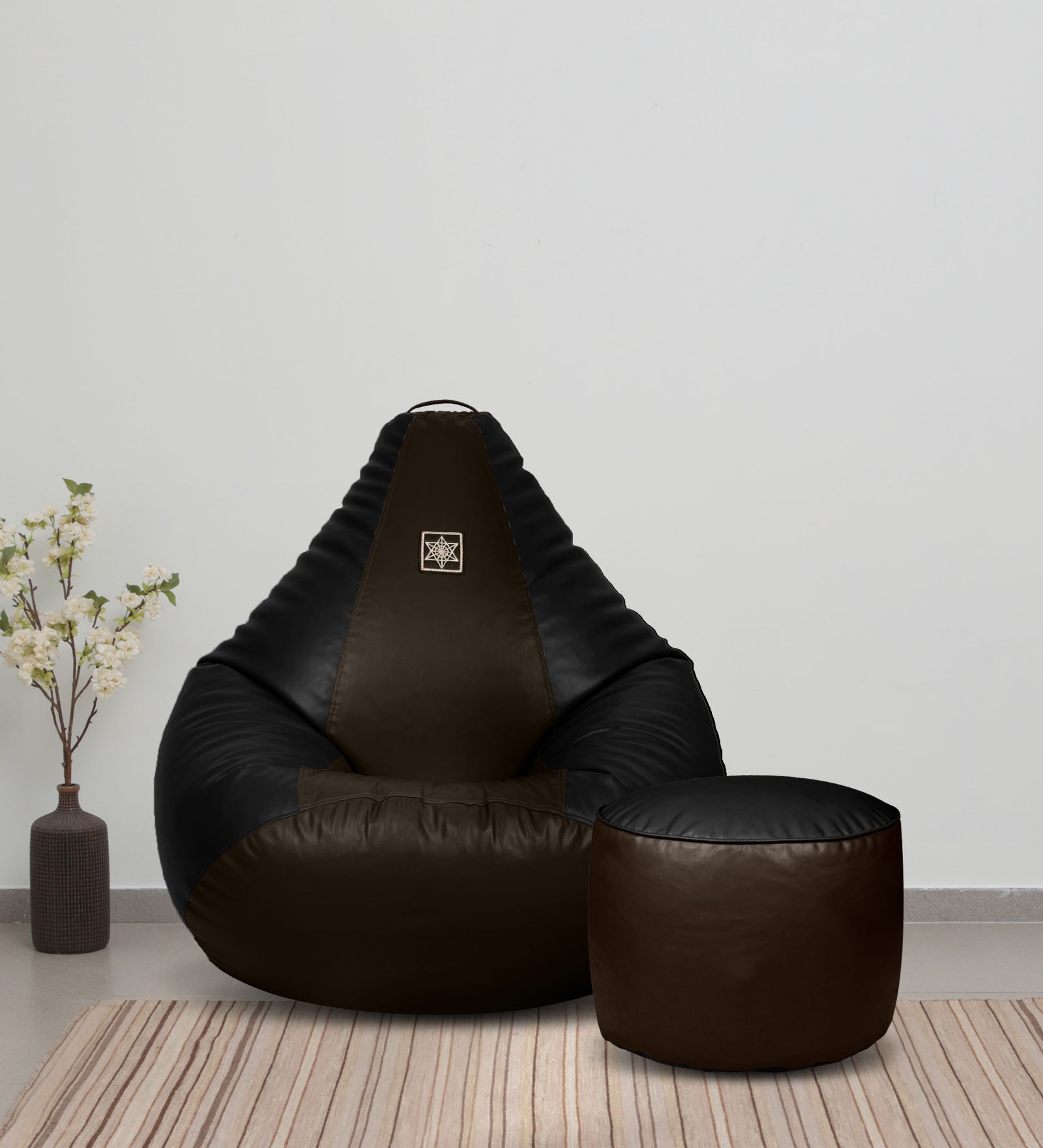 Buy Royal XXL Leatherette Bean Bag with Beans in Black & Brown Colour ...