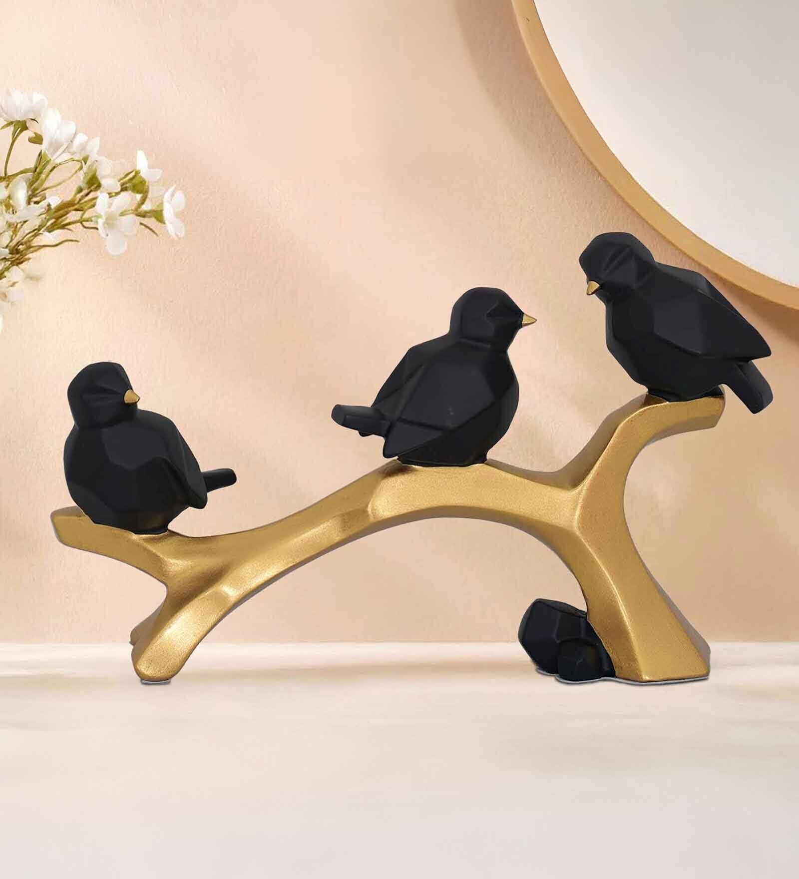 Buy Birds On Tree Table Decor Polyresin Geometric Birds Golden Finish ...