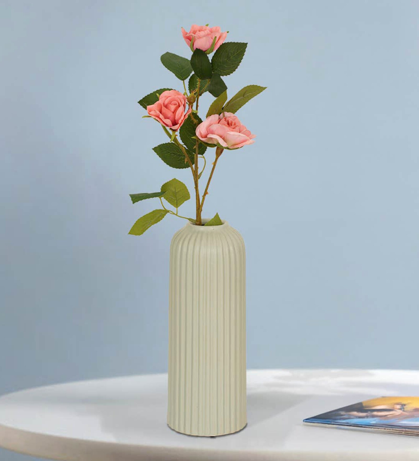 Buy Cylindrical Ceramic Vase Pista Ribbed Finish Modern Design at 61% ...