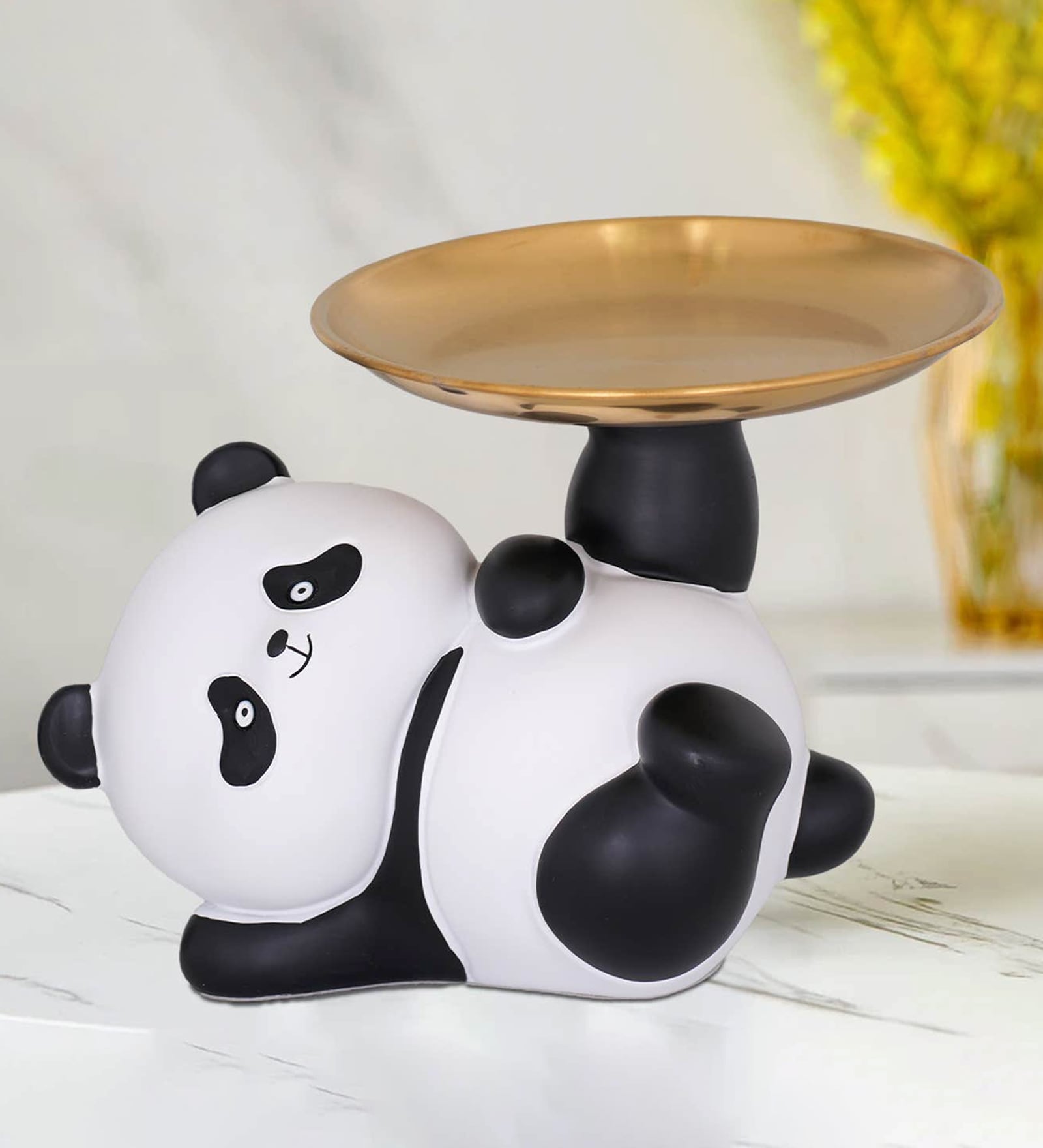 Buy Panda Holding Tray Figurine Polyresin Multi Colour Glossy Finished ...