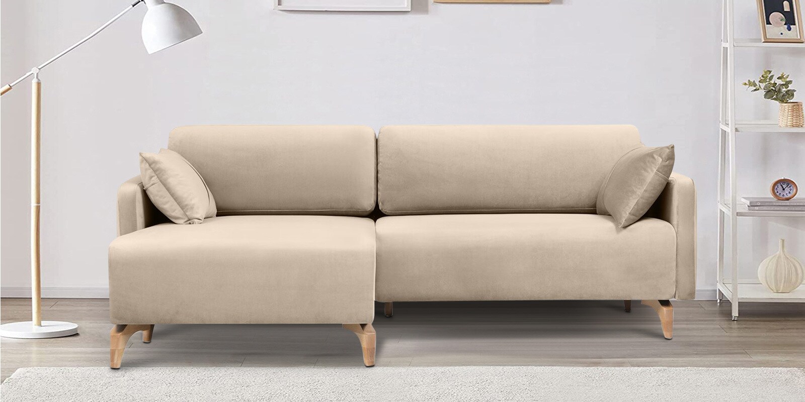 Buy Roma Velvet RHS Sectional Sofa In Cream Colour at 13% OFF by ...