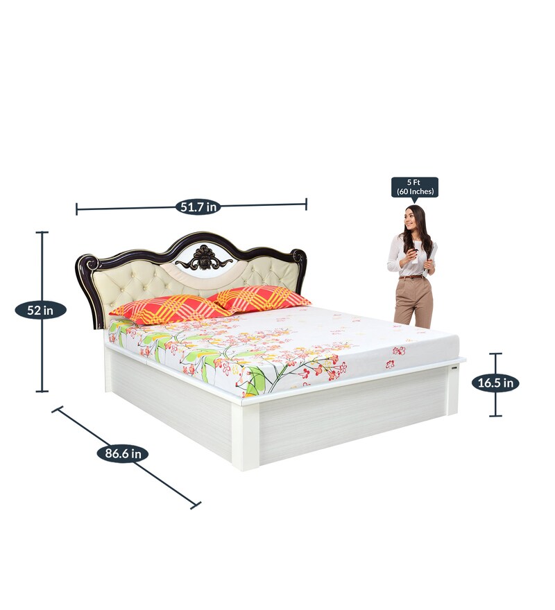 Buy Rolex King Size Bed in White Finish with Hydraulic Storage by ...