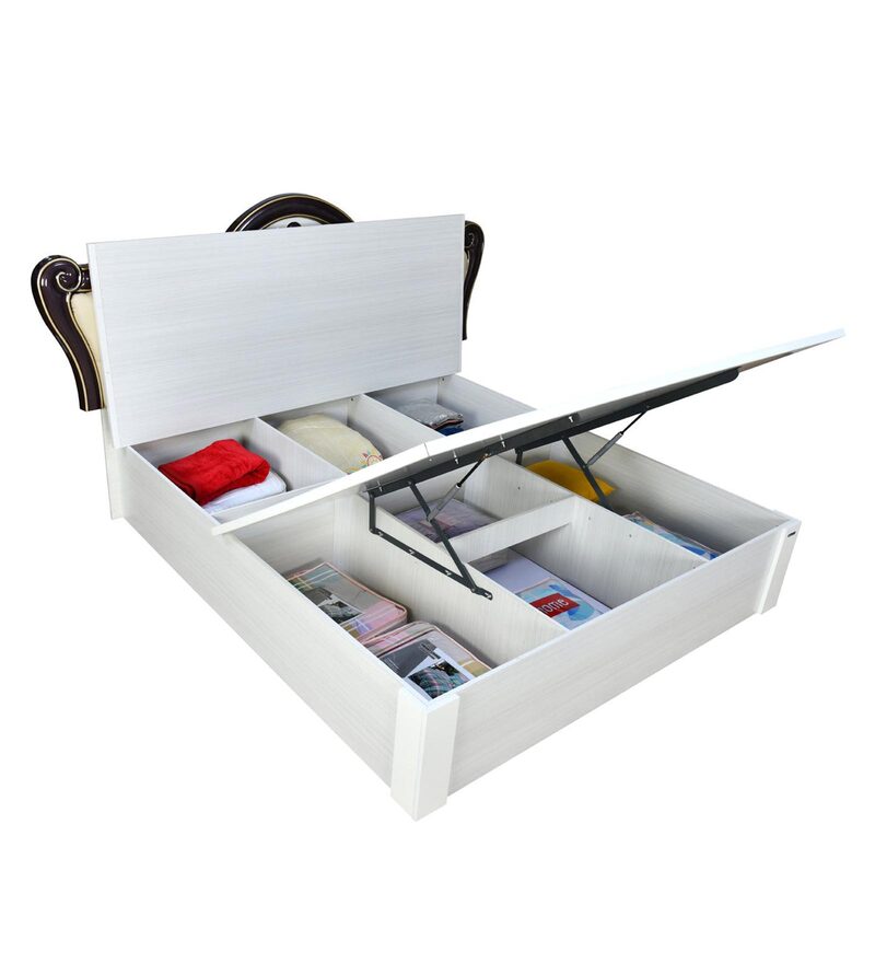 Buy Rolex King Size Bed in White Finish with Hydraulic Storage by ...