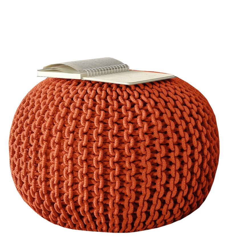 Buy Romania Knitted Pouffe in Orange Colour by Riance Creations Online ...