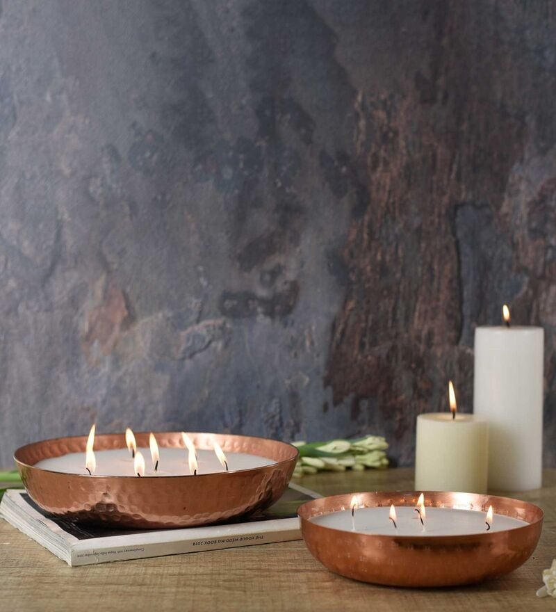 Buy Roshni Brown Iron Scented Wax Filled Urli Candle by Citilites ...