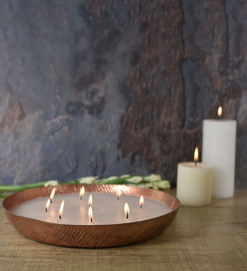 Buy Roshni Brown Iron Scented Wax Filled Urli Candle by Citilites ...