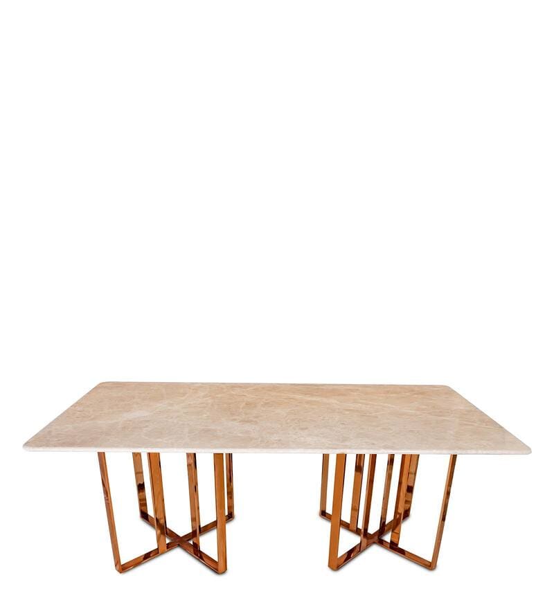 Buy Rosso Metal 8 Seater Dining Table in Glossy Rose Gold Finish with ...
