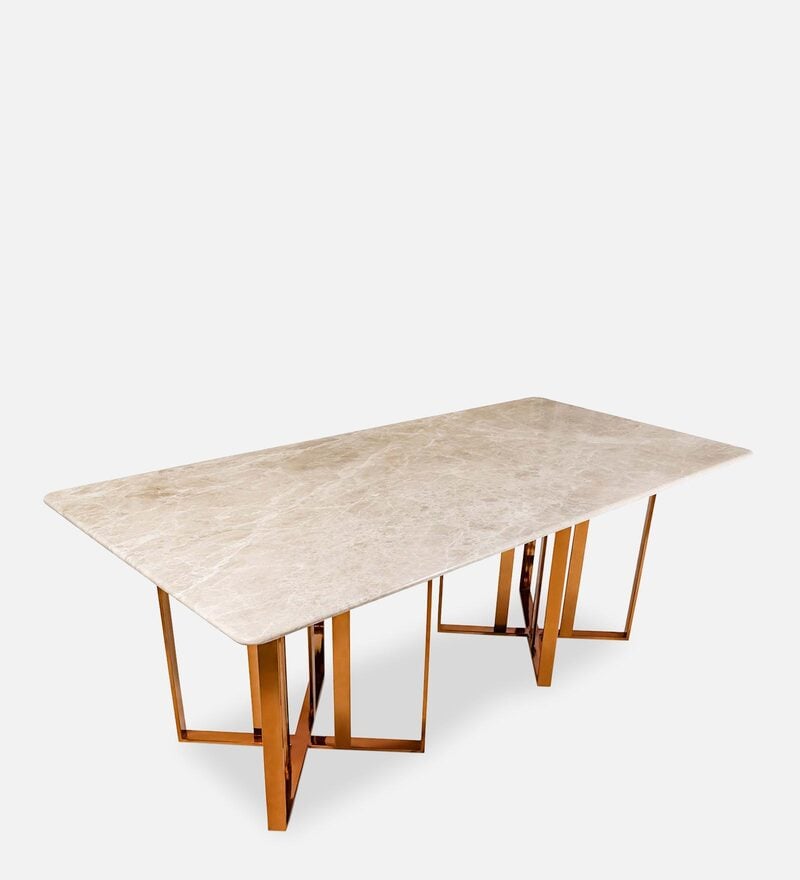 Buy Rosso Metal 8 Seater Dining Table in Glossy Rose Gold Finish with ...