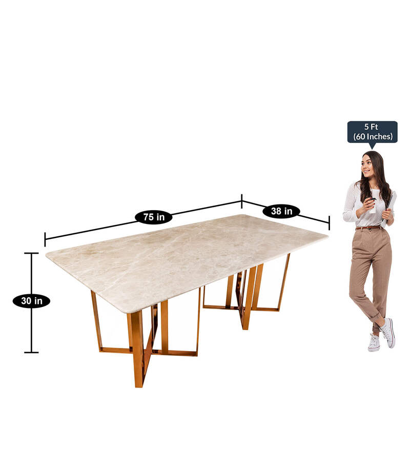 Buy Rosso Metal 8 Seater Dining Table in Glossy Rose Gold Finish with ...