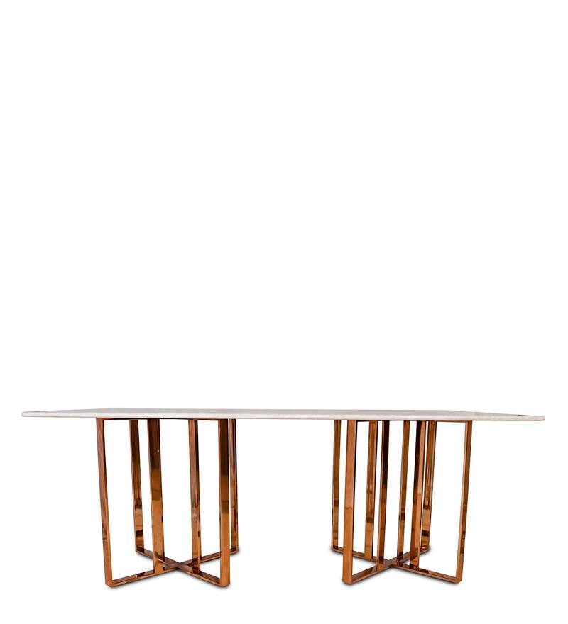 Buy Rosso Metal 8 Seater Dining Table in Glossy Rose Gold Finish with ...