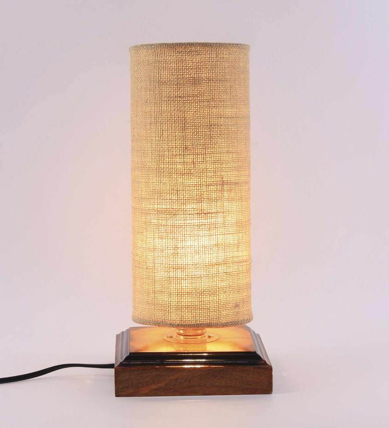 Buy Round Beige Jute Shade Table Lamp With Brown Base By New Era Online ...